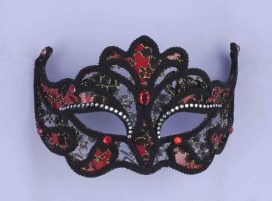LACE HALF MASK BLACK/RED - Costume Holiday House